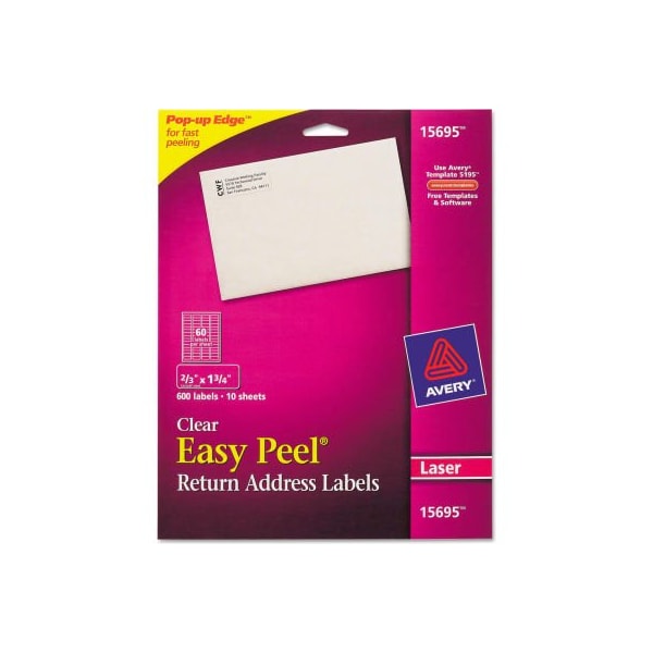 Avery Avery Easy Peel Laser Mailing Labels, 2/3 x 1-3/4, Clear, 600 ...