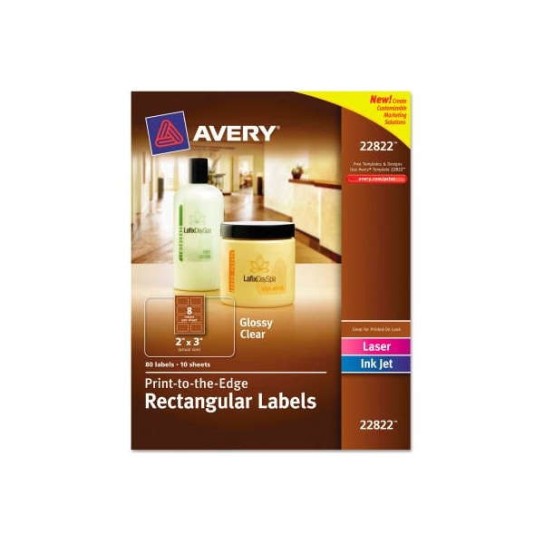 Avery Promotional Label, 2" Label W, 8 Labels per Sheet Crystal Clear ...