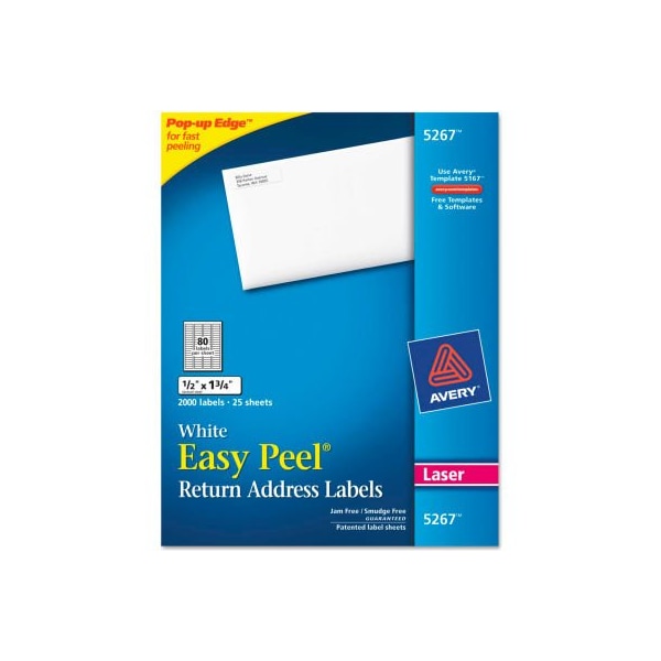Avery Avery Easy Peel Laser Address Labels, 1/2 x 1-3/4, White, 2000 ...