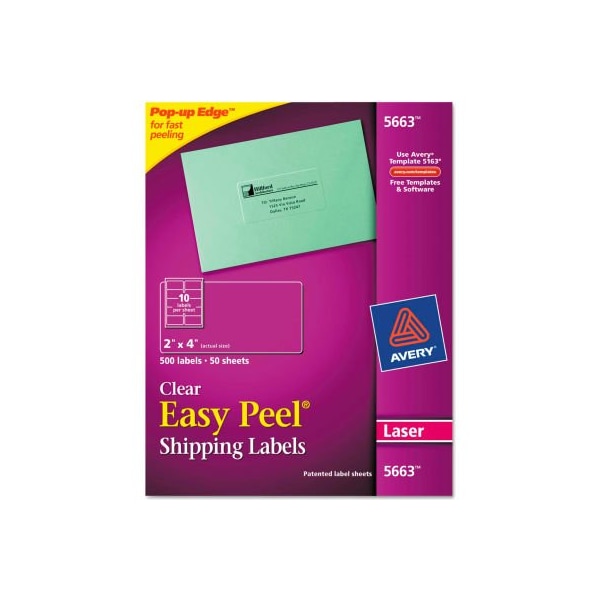 Avery Avery® Easy Peel Laser Mailing Labels, 2 x 4, Clear, 500/Box 5663 ...