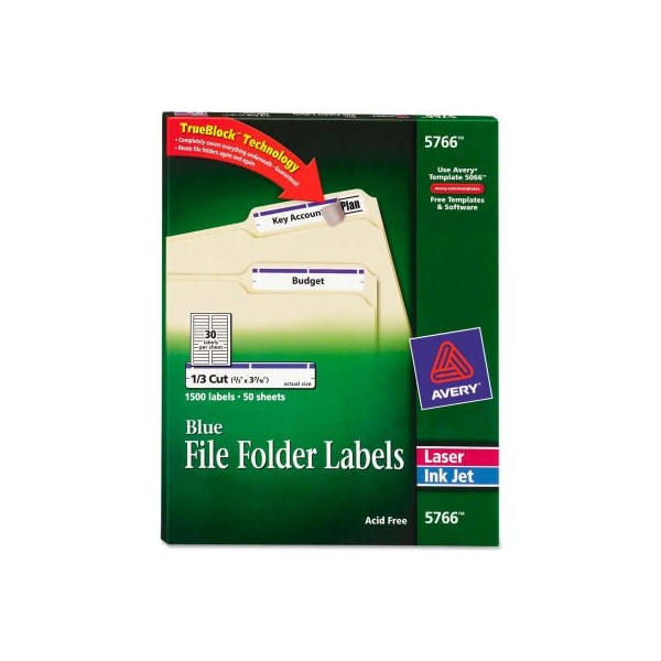 Avery File Folder Label, 21/32" Label W, 30 Labels per Sheet Blue 5766 ...