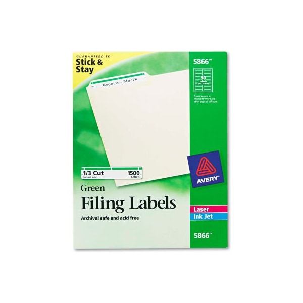 Avery File Folder Label, 21/32" Label W, 30 Labels per Sheet Green 5866 ...