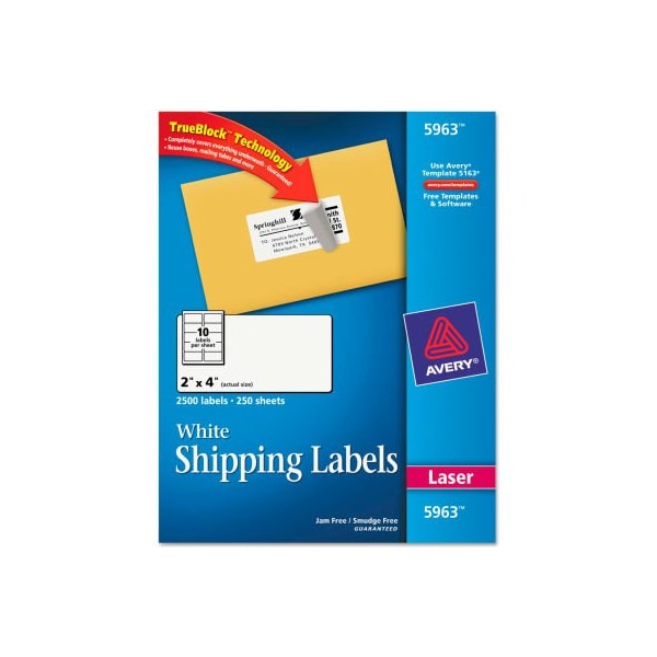 Avery Avery Shipping Labels with TrueBlock Technology, 2 x 4, White ...