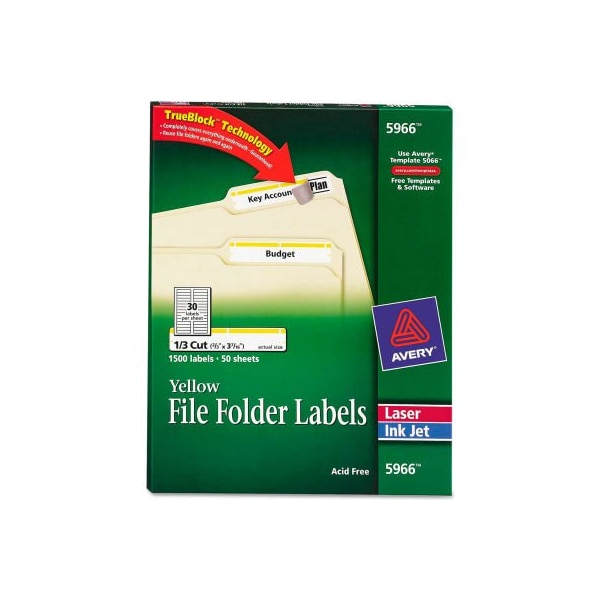 Avery File Folder Label, 21/32" Label W, 30 Labels per Sheet Yellow ...
