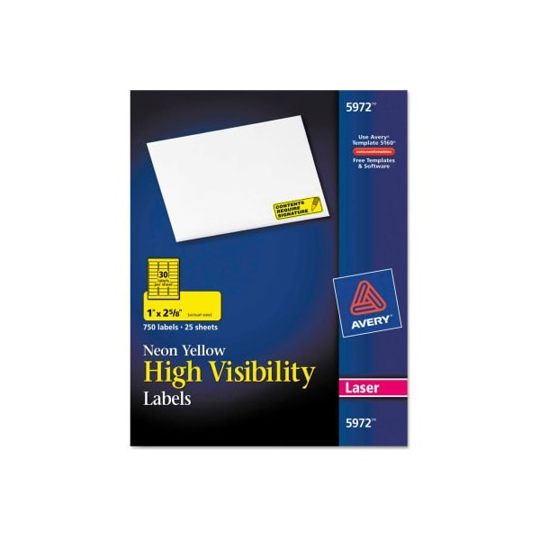 Avery Avery High-Visibility Laser Labels, 1 x 2-5/8, Neon Yellow, 750 ...