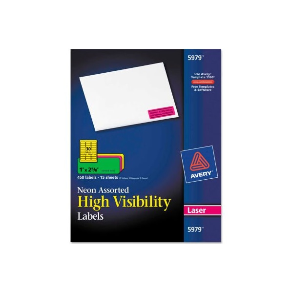 Avery Address Label, 1" Label W, 30 Labels per Sheet Neon Yellow 5979 ...