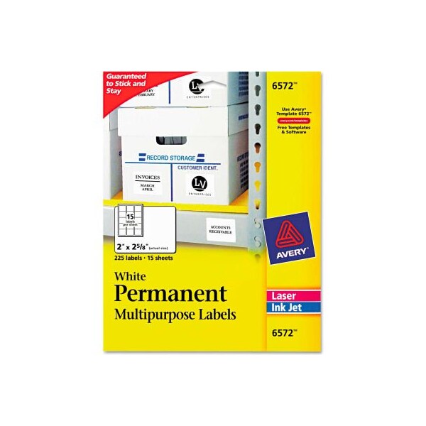 Avery Avery® Permanent ID Labels, Laser/Inkjet, 2 x 2-5/8, White, 225 ...