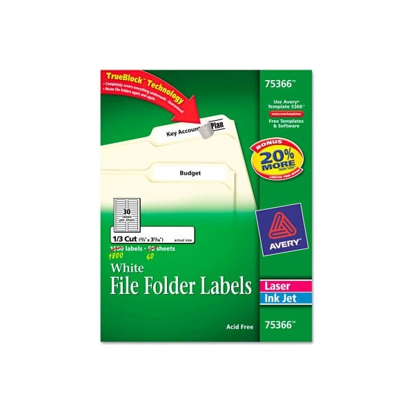 Avery File Folder Label, 21/32" Label W, 30 Labels per Sheet White ...