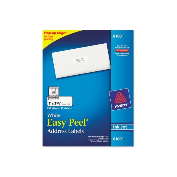 Avery Avery Easy Peel Inkjet Address Labels, 1 x 2-5/8, White, 750/Pack ...