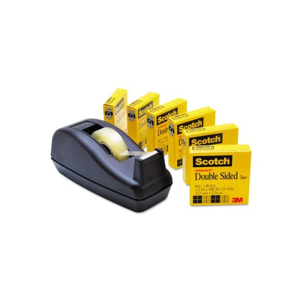 3M Scotch 665 Double-Sided Tape with C40 Dispenser, 1/2" x 900", 6/Pack ...