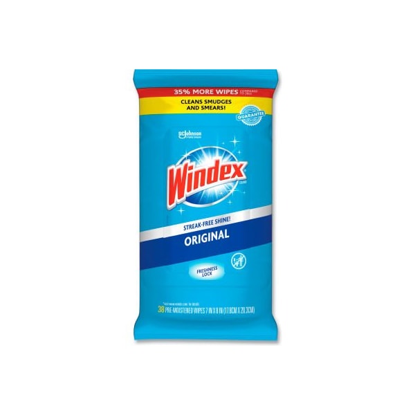 Sc Johnson Windex Orginal Glass Wipes, 38 Wipes/Pack, 12 Pack/Case ...