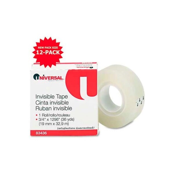 Universal Universal Invisible Tape, 3/4" x 1296", 1" Core, Clear ...