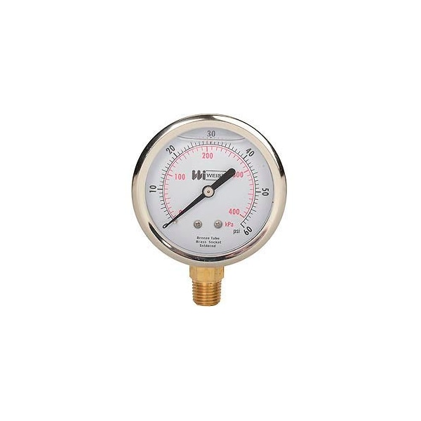 Weiss Instruments 2 1/2" dial, liquid filled, 1/4" NPT bottom, 0-60 PSI ...