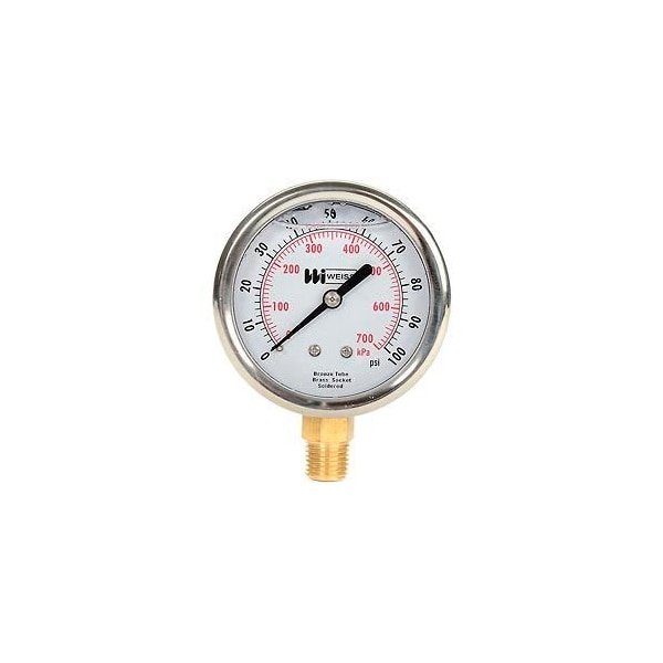 Weiss Instruments 2 1/2" dial, liquid filled, 1/4" NPT bottom, 0-100 ...