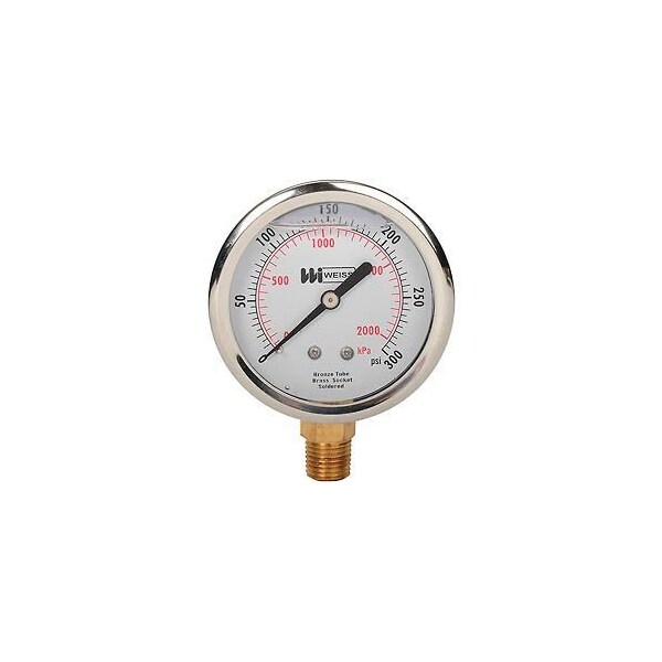 Weiss Instruments 2 1/2" dial, liquid filled, 1/4" NPT bottom, 0-300 ...