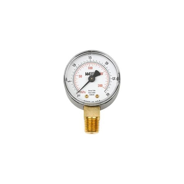 Weiss Instruments 2" dial, 1/4" NPT bottom, 0-30PSI TL20-030-4L | Zoro