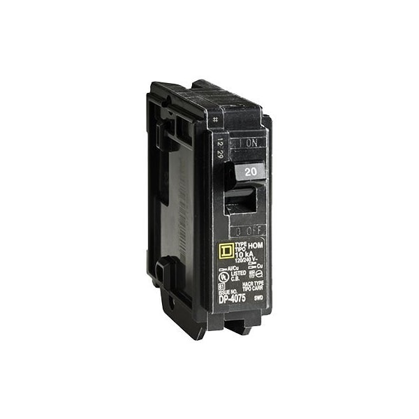SQUARE D BY SCHNEIDER ELECTRIC 20A, 1 pole Circuit Breaker, HOM, 120 ...