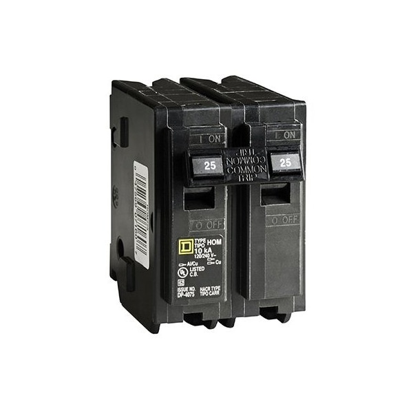 SQUARE D BY SCHNEIDER ELECTRIC 25A, 2 pole Circuit Breaker, HOM, 120 ...
