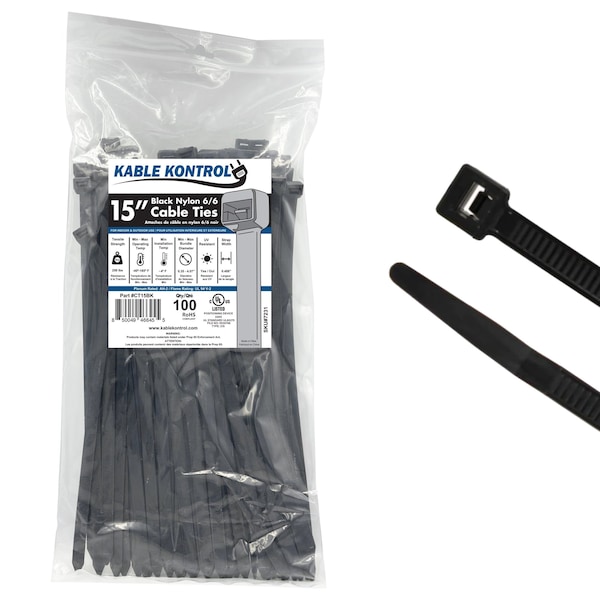 Kable Kontrol Cable Tie, 15 in L, 4-1/8 in Max Bundle Dia., Black ...