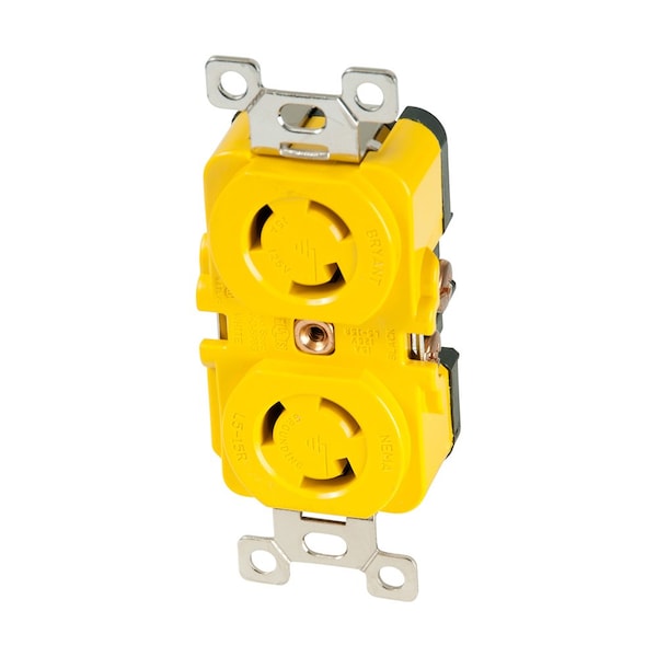 Marinco Locking Receptacle, 15 A, 125V AC, Yellow 4700CR | Zoro