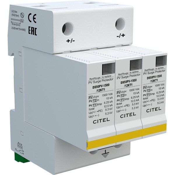 Citel Surge Protection Device, 1500V, 3 Poles, 4000V DS50PVS-1500/51 | Zoro