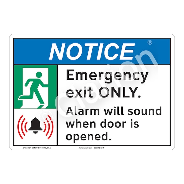 Clarion Safety Systems ANSI/ISO Compliant Notice Emergency Exit Safety ...
