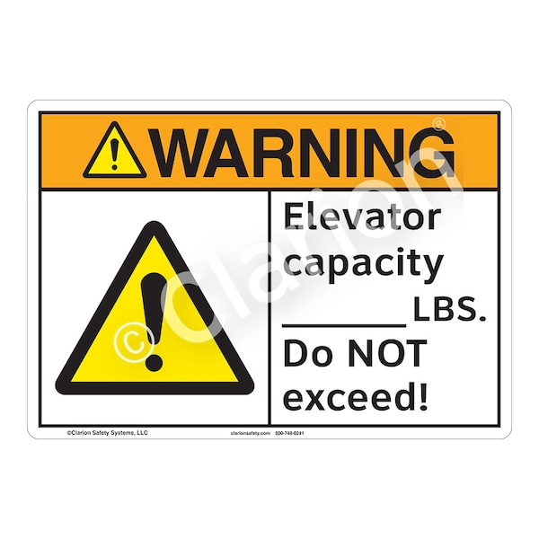 Clarion Safety Systems ANSI/ISO Compliant Warning Elevator Capacity ...