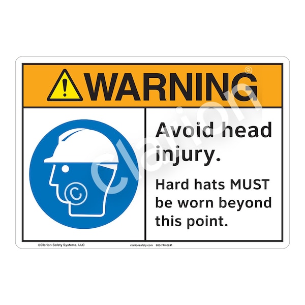 Clarion Safety Systems ANSI/ISO Compliant Warning Avoid Head Injury ...