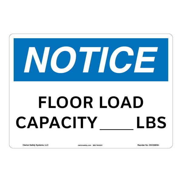 Clarion Safety Systems OSHA Compliant Notice/Floor Load Capacity Safety ...