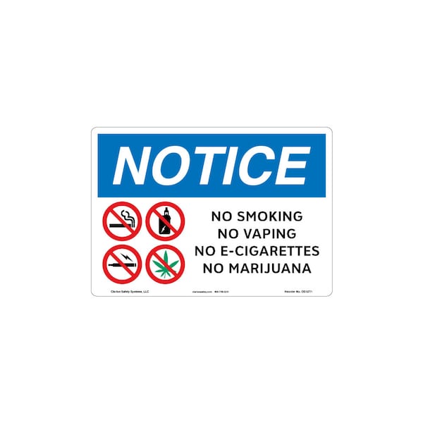 Clarion Safety Systems OSHA Compliant Notice No Smoking No Vaping ...