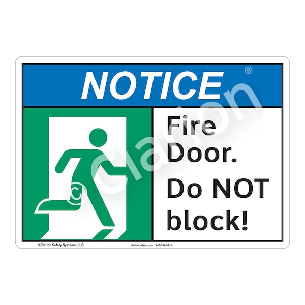 Clarion Safety Systems ANSI/ISO Compliant Notice Fire Door Safety Signs ...