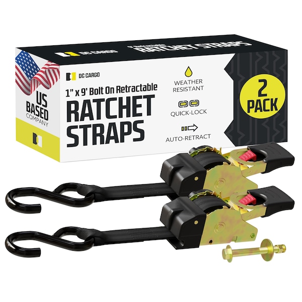 Dc Cargo 1in X 9' Bolt-On Retractable Ratchet Straps, 2PK 19RRBO-2 | Zoro