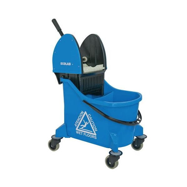 Ecolab Food Safety Blue Dual Chamber Down Press Wringer Mop Bucket ...