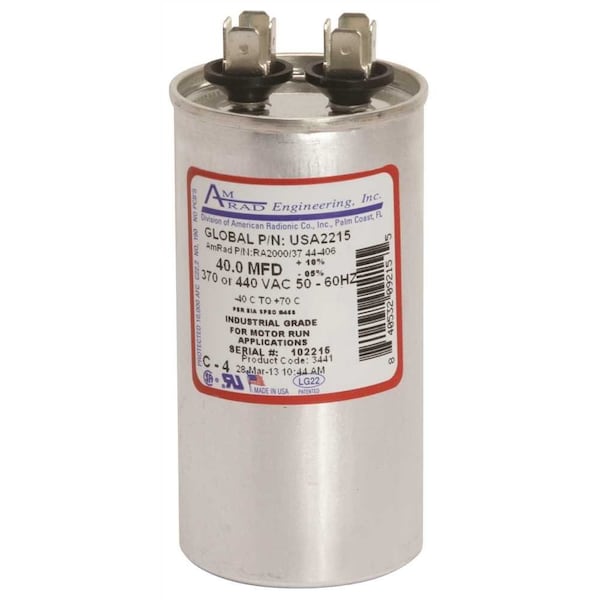 Amrad Engineering ROUND USA-MADE MOTOR RUN CAPACITOR, 40 MFD, 370/440 ...