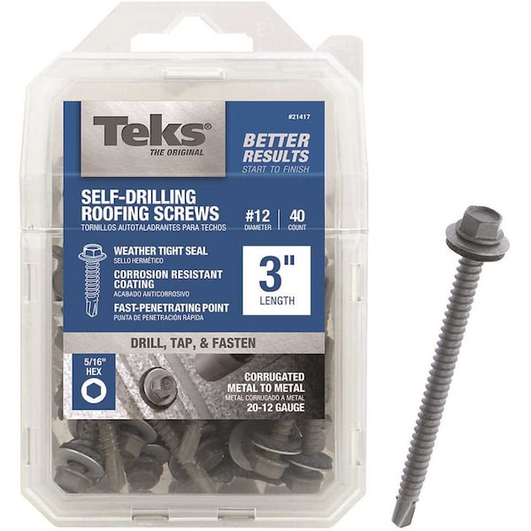 Tek #12 x 3 in. External Hex-Washer-Head Roofing Screw with Washer ...