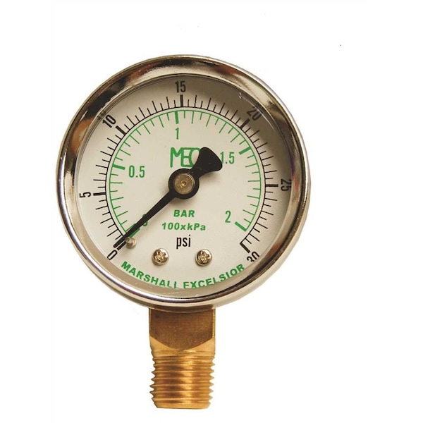 Mec Dial Dry Pressure Gauge 0-30 psi, Brass Bottom Mount 1/4 in. MNPT ...