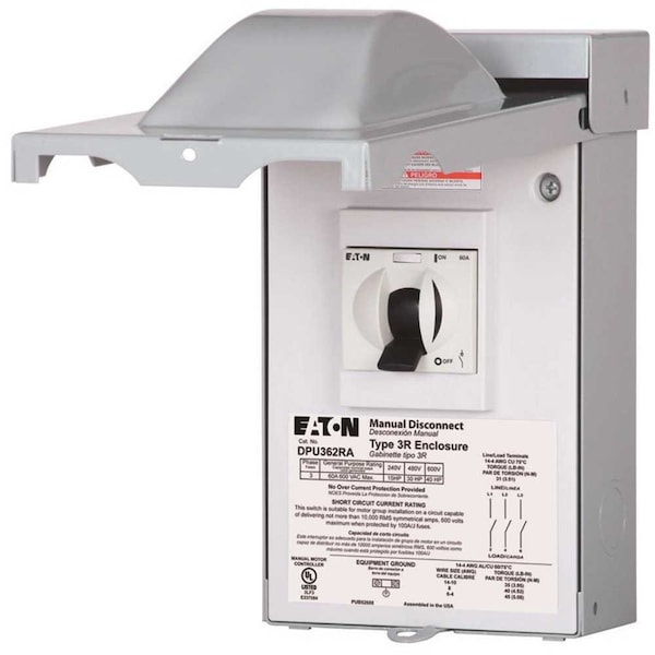 Eaton Safety Switch, Three Phase, NEMA 3R, Outdoor, Steel DPU362RA | Zoro