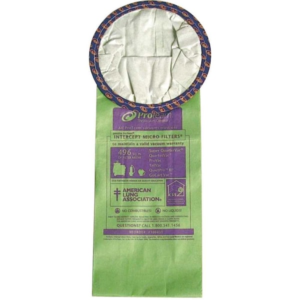 Proteam 6 Qt. Intercept Micro Filter Bag, Open Collar. Fits for Round ...