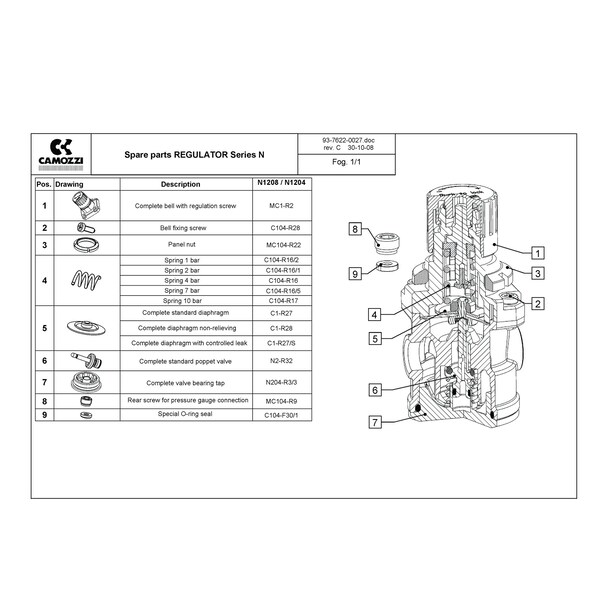 Camozzi Complete Standard Poppet Valve For Relieving Regulator N2-R32 ...