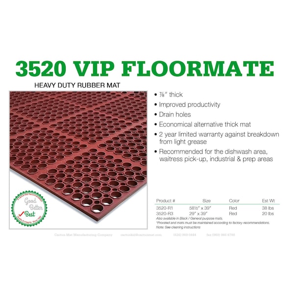 Cactus Mat VIP Floor Mat Red 58 Extra 39 3520-R1 | Zoro
