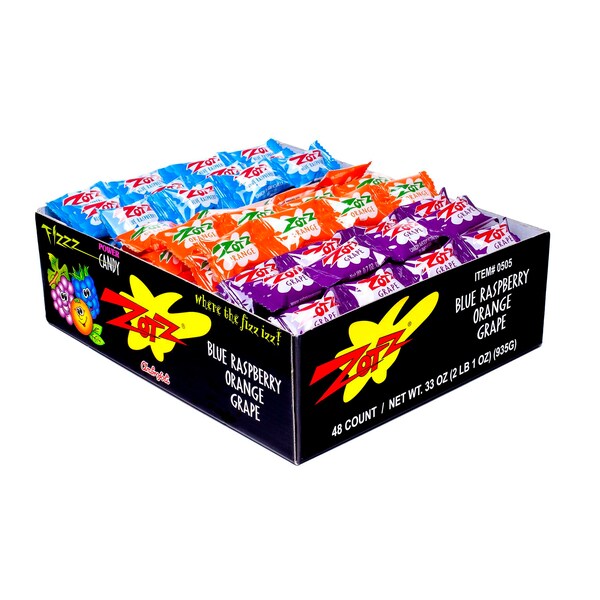 Zotz Zotz Fizz Power Candy Strings - Blue Raspberry Orange Grape, PK576 ...