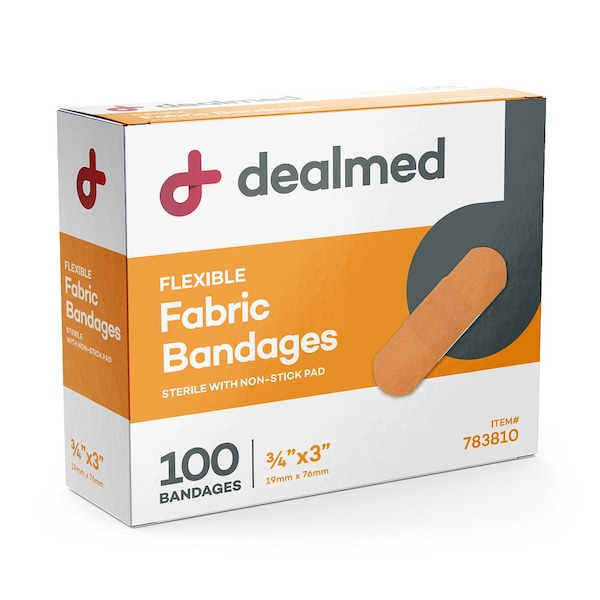 Dealmed Adhesive Bandages, Fabric, 3/4" X 3", 100/Bx, 24/Cs, 2400PK ...