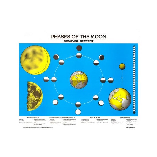 Denoyer-Geppert Charts/Posters, Moon Phases Chart Mounted 1943-10 | Zoro