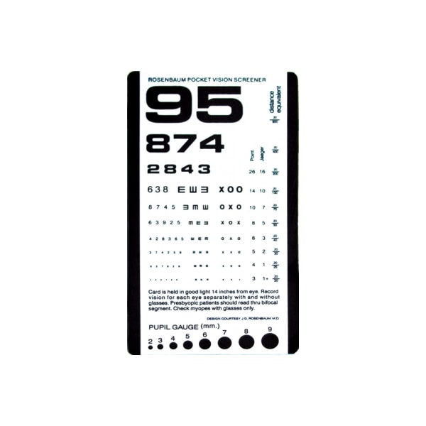 Grafco Eye Chart, Rosenbaum Pocket Vision Screener Card, 1243-1 | Zoro