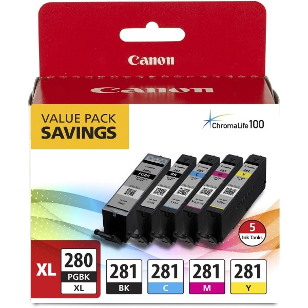 Canon Canon, PGI-280XL/CLI-281 High Yield Black/C/M/Y Ink Tanks 5-Pack ...