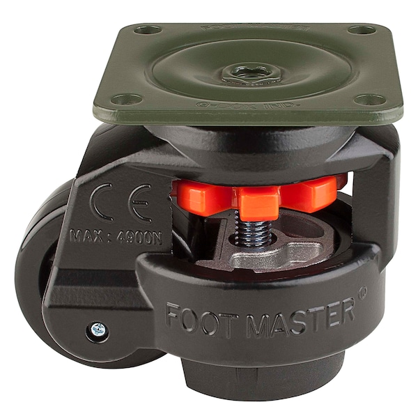 Foot Master Leveling Caster, 63 mm Nylon Wheel, 90x90 mm Plate, Swivel ...