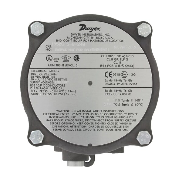 Dwyer Instruments Pressure Switch, Standard, SPDT, 1/8" FNPT, 0.07 to ...