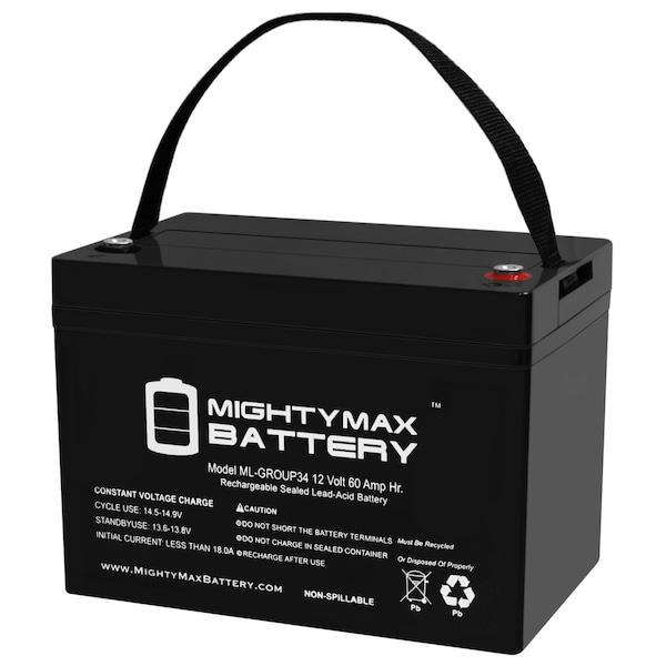 Mighty Max Battery 12-Volt 60 Ah GROUP 34 Gel Type Rechargeable Sealed ...