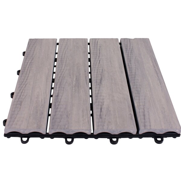 Emsco Group Interlocking Wood Floor Tiles, 12in x 12in Paver, Grey Wood ...