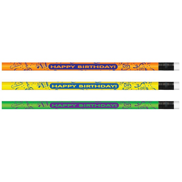 J.R. Moon Pencil Co Pencils Neon Happy Birthday, PK144 7917 | Zoro